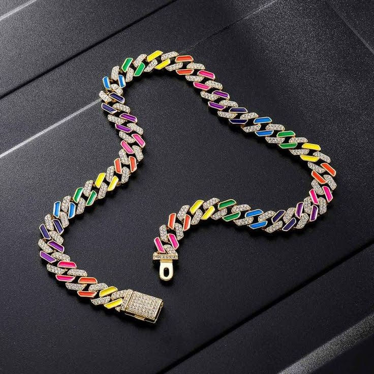 Stylish Ice Bling Multi Colour Half Ice Cuban Link Hip Hop Fashion Nec ...